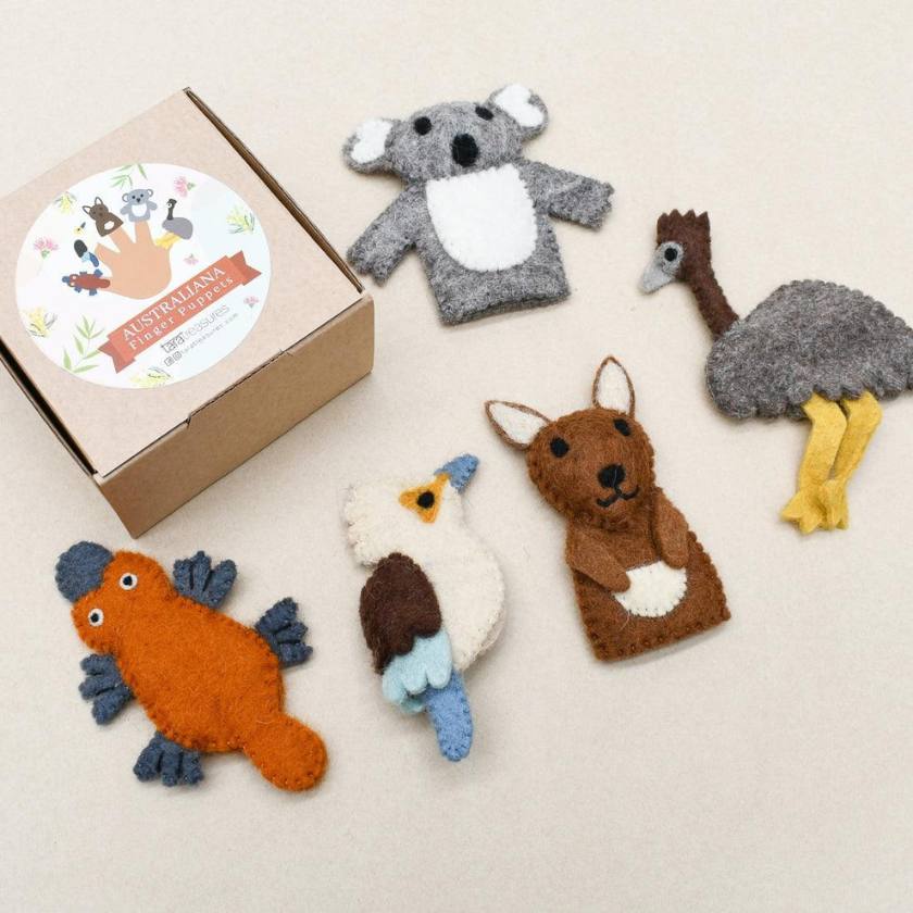 Tara Treasures Australian Animals Finger Puppet Set | Zebra Finch Style