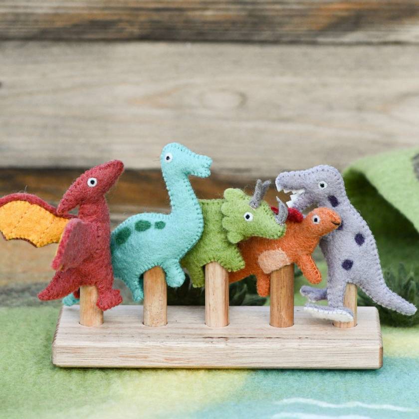 Tara Treasures Dinosaur Finger Puppet Set | Zebra Finch Style