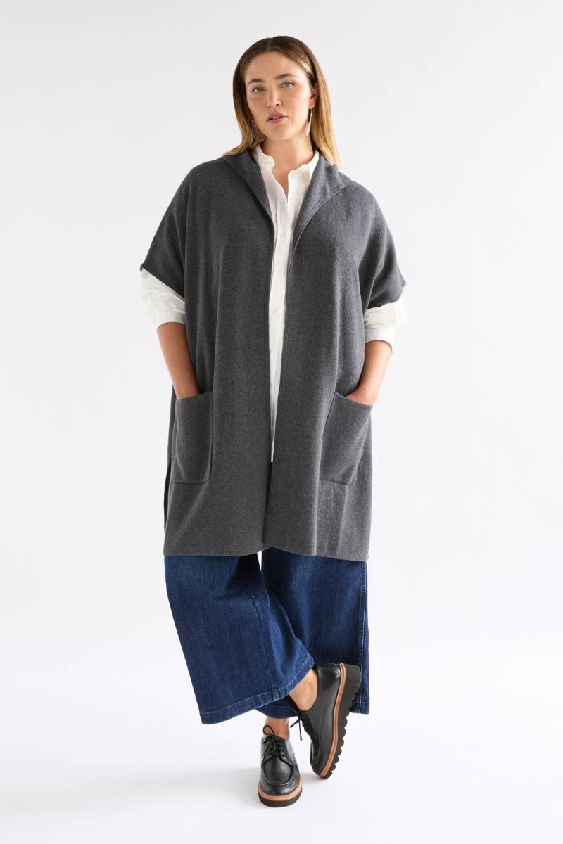 Elk The Label Neuwt Hooded Poncho in Charcoal Melange | Zebra Finch Style